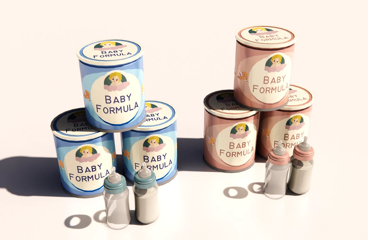Baby formula and bottle with live line (3D Illustration)