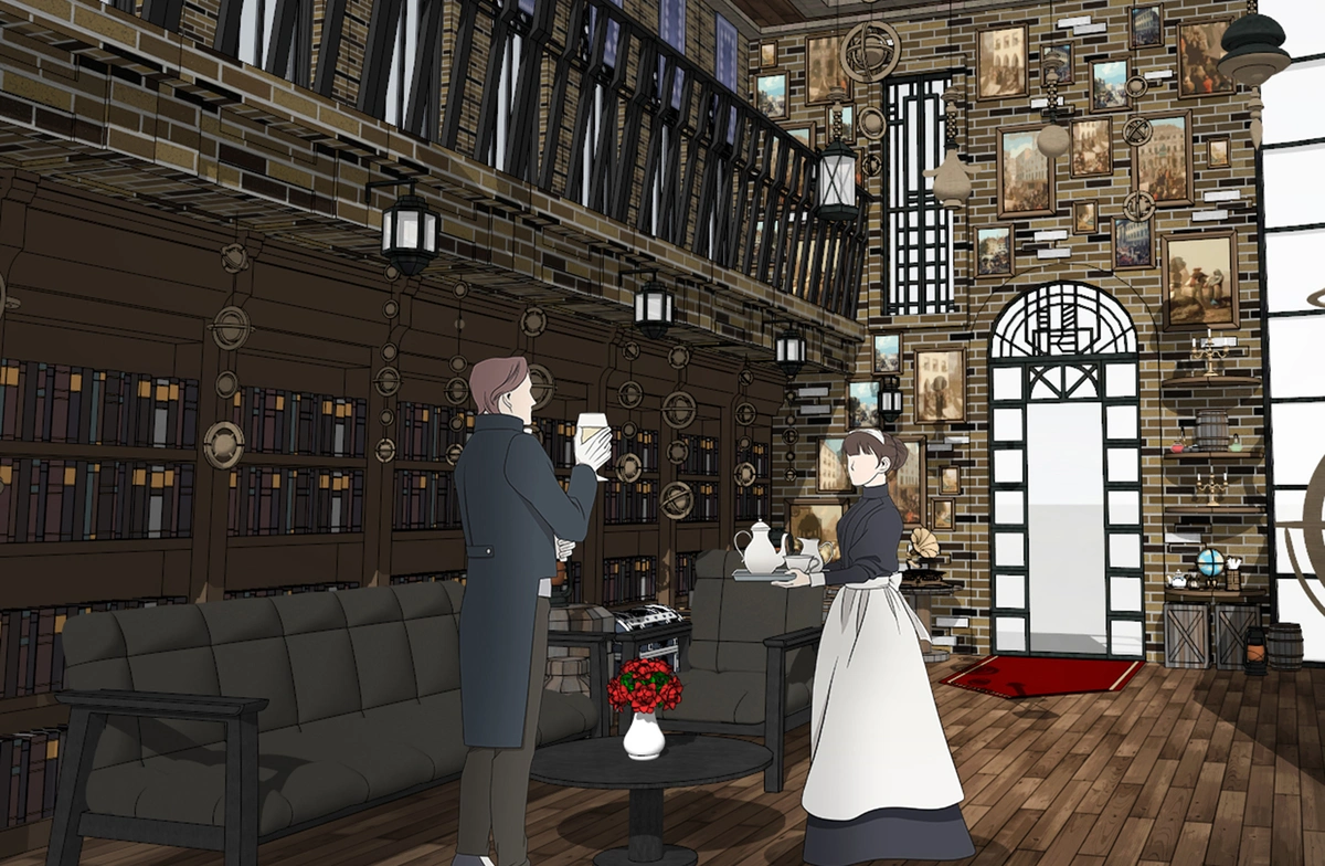 A set of 6 scenes sketch-up backgrounds for Lopan-style webtoon production