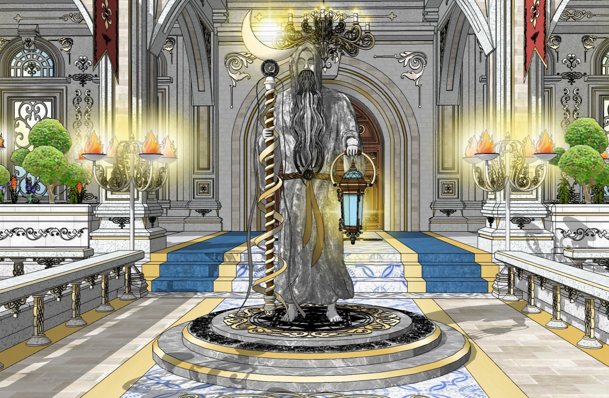 Statue of Characters - Stone statue of a reclusive wizard