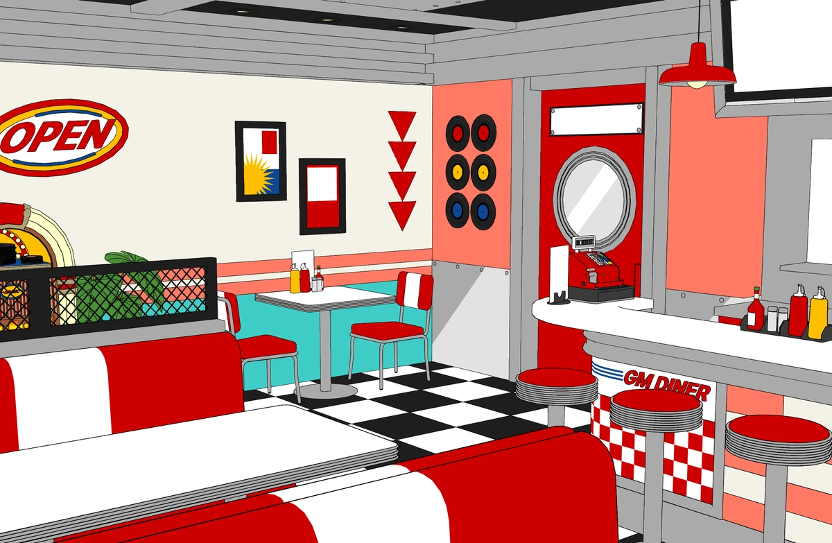 3D American Diner Background and Accessories Used Right in Clip studio