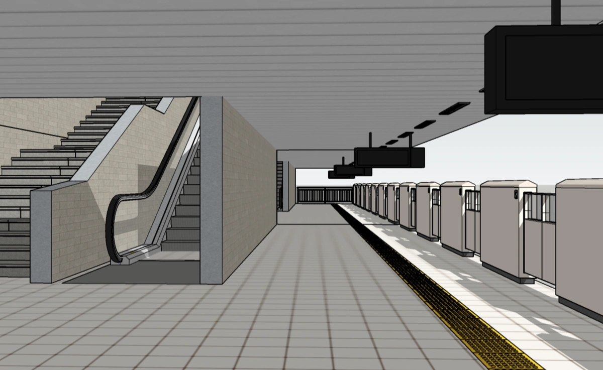 Subway station with both a subway and a ground train