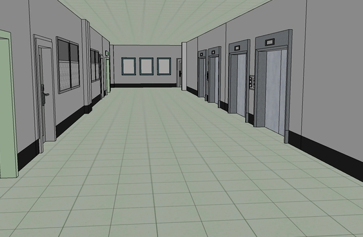 Hallways of a broadcasting station