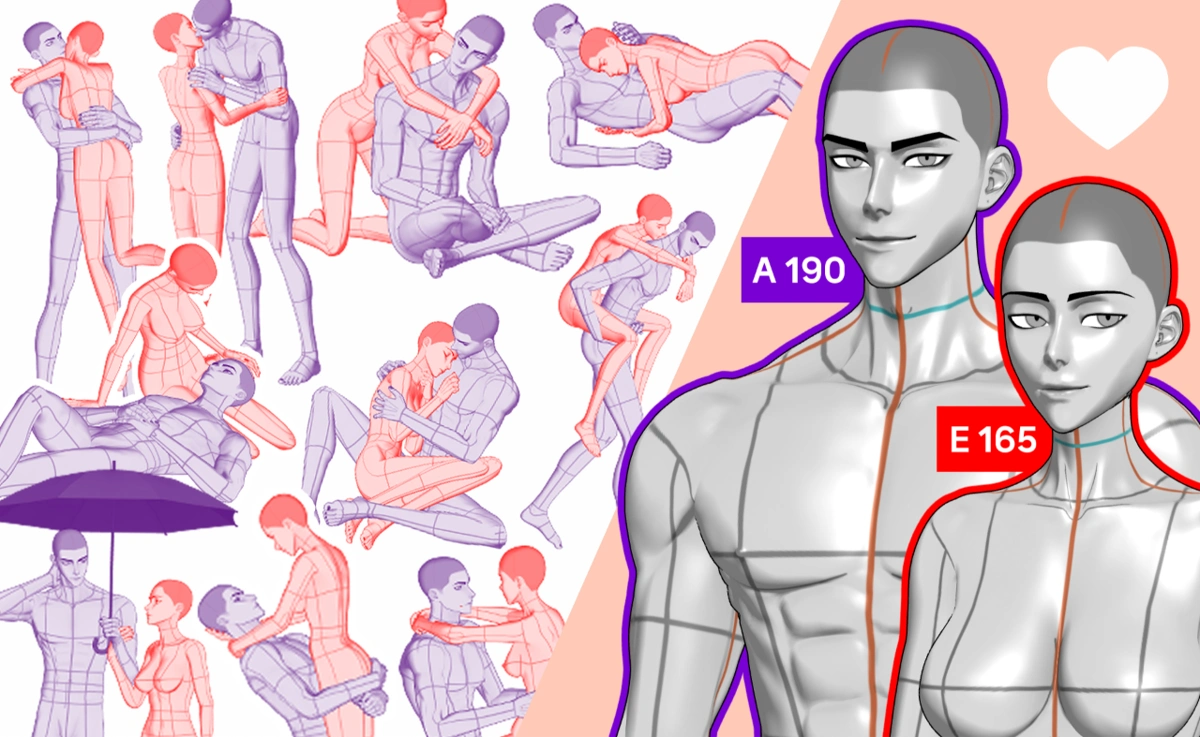 [Romantic] HL Pose Series (No. 1). Male A - Female E )