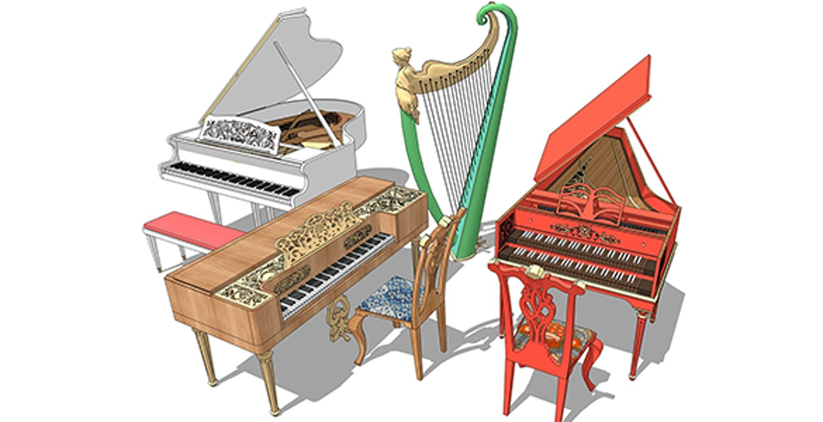 4 Instruments Set (Harp, Squad Piano, Grand Piano, Harpsichord)