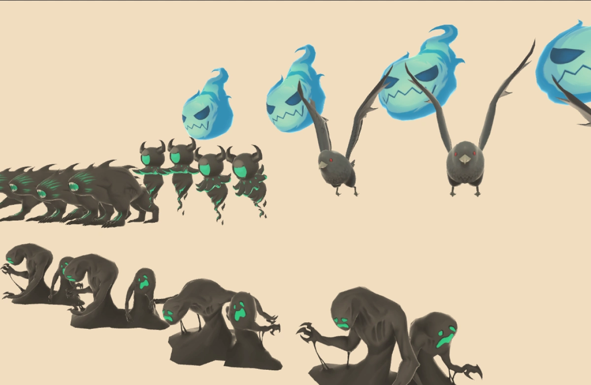 Animation of regular game monsters 5 types