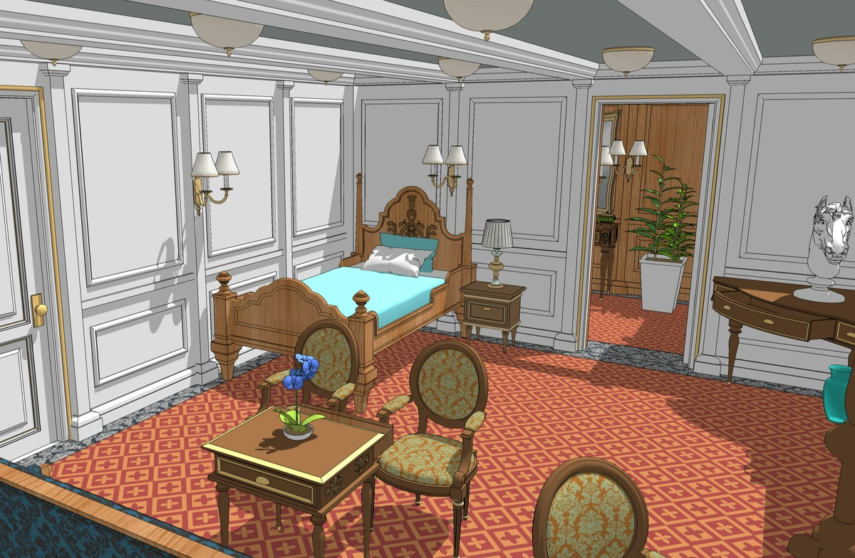 Steam Cruise Ship - First Class Room + Hallway