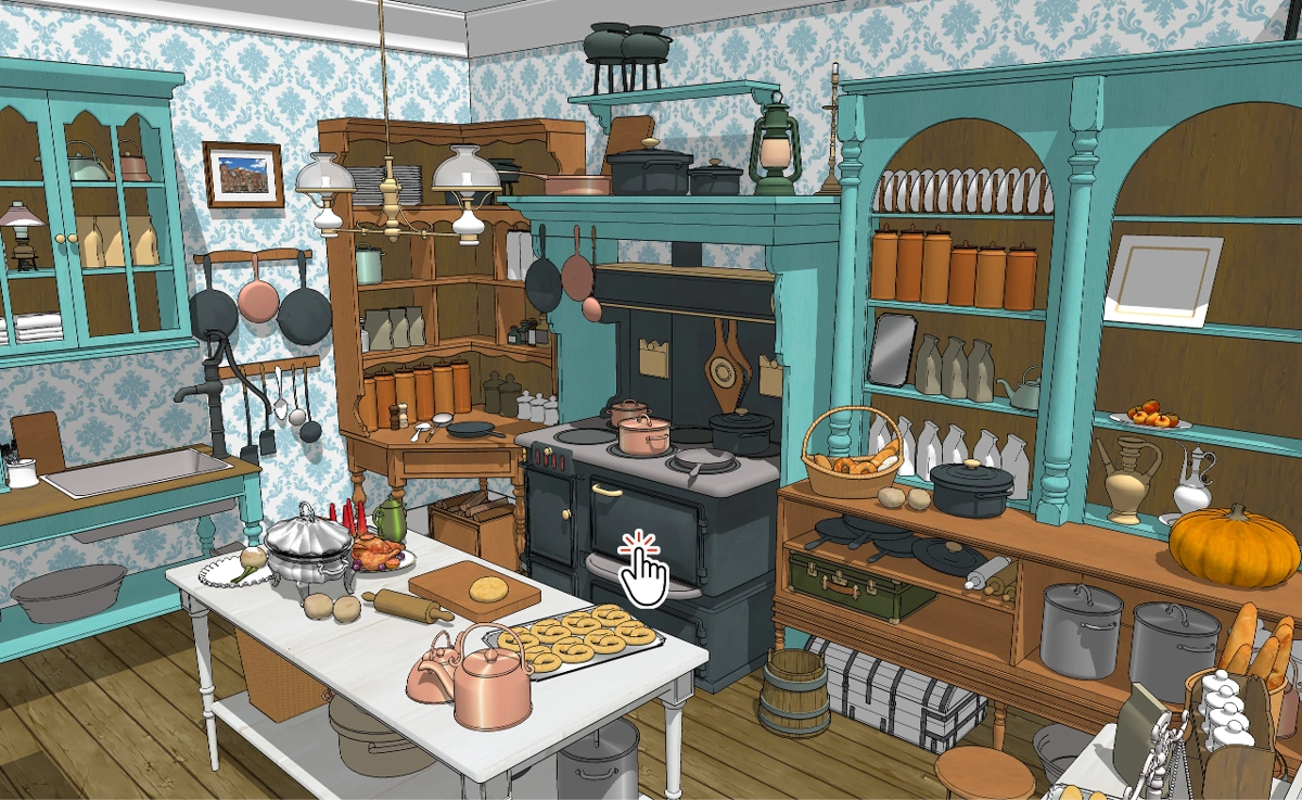 Romance fantasy interior_ kitchen (cooking room)