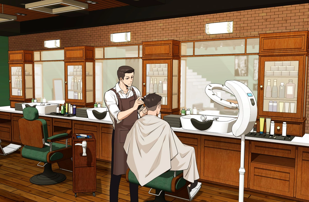 Men's Barber Shop (outside, inside)