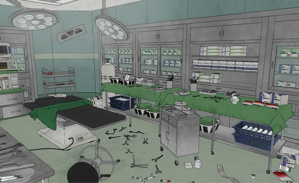 03. Inside the operating room of a broken general hospital / intensive ...