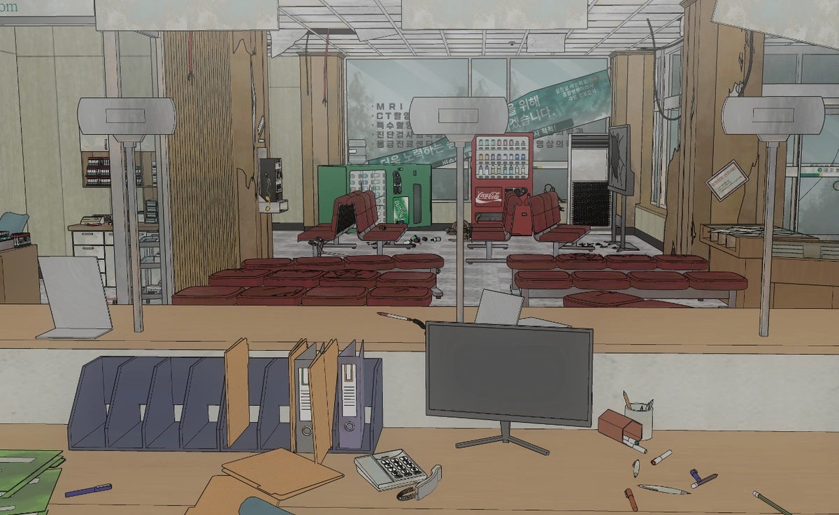 01. Inside of the first floor of a broken general hospital