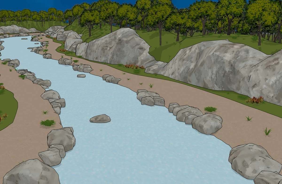 Path along a river in the forest