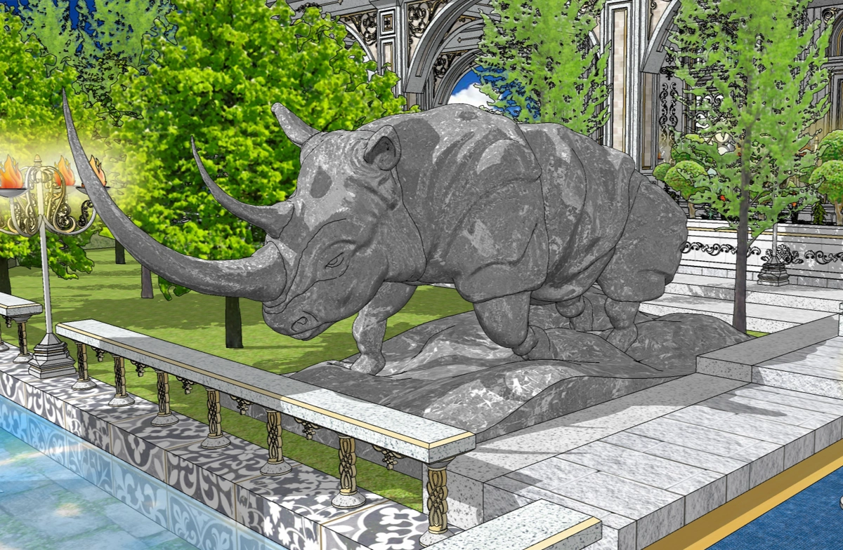 Animal Sculpture - Rhino Stone Statue
