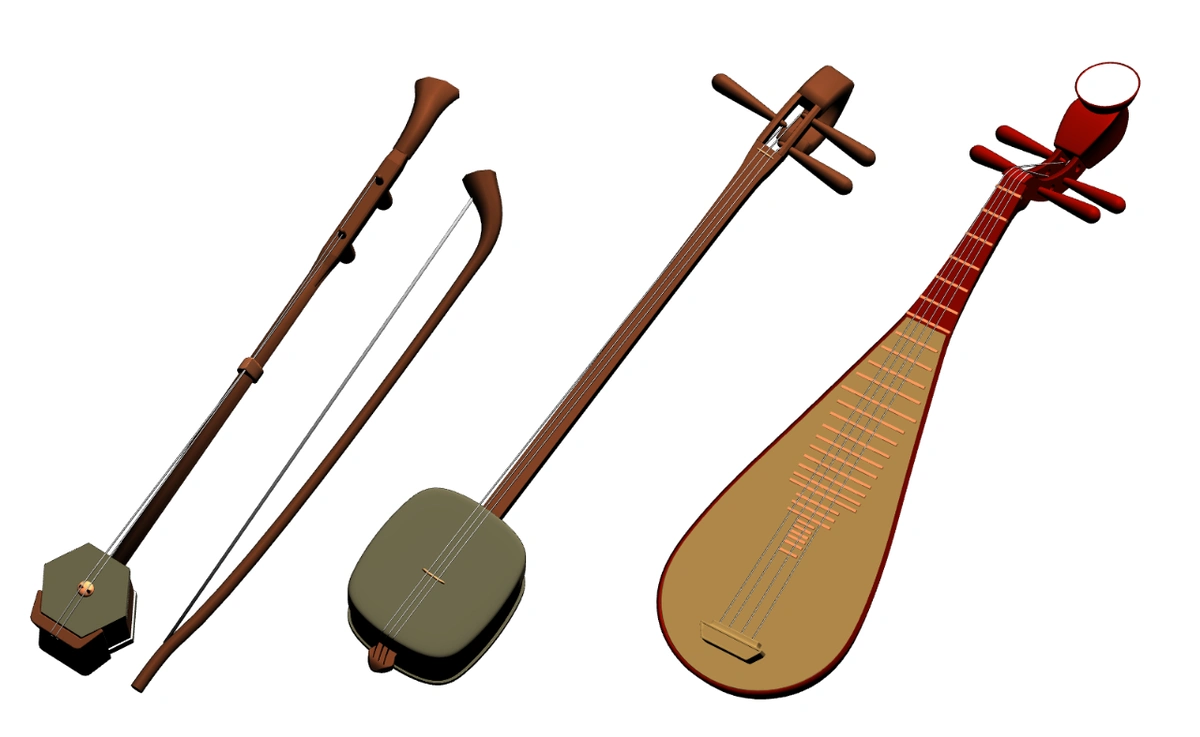 3 types of Asian string instruments (Piwa/Erhu/Sanxian)
