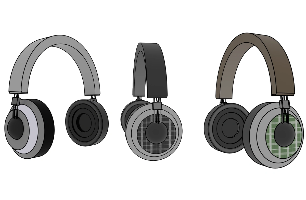 3-piece set of vintage headphones with lines