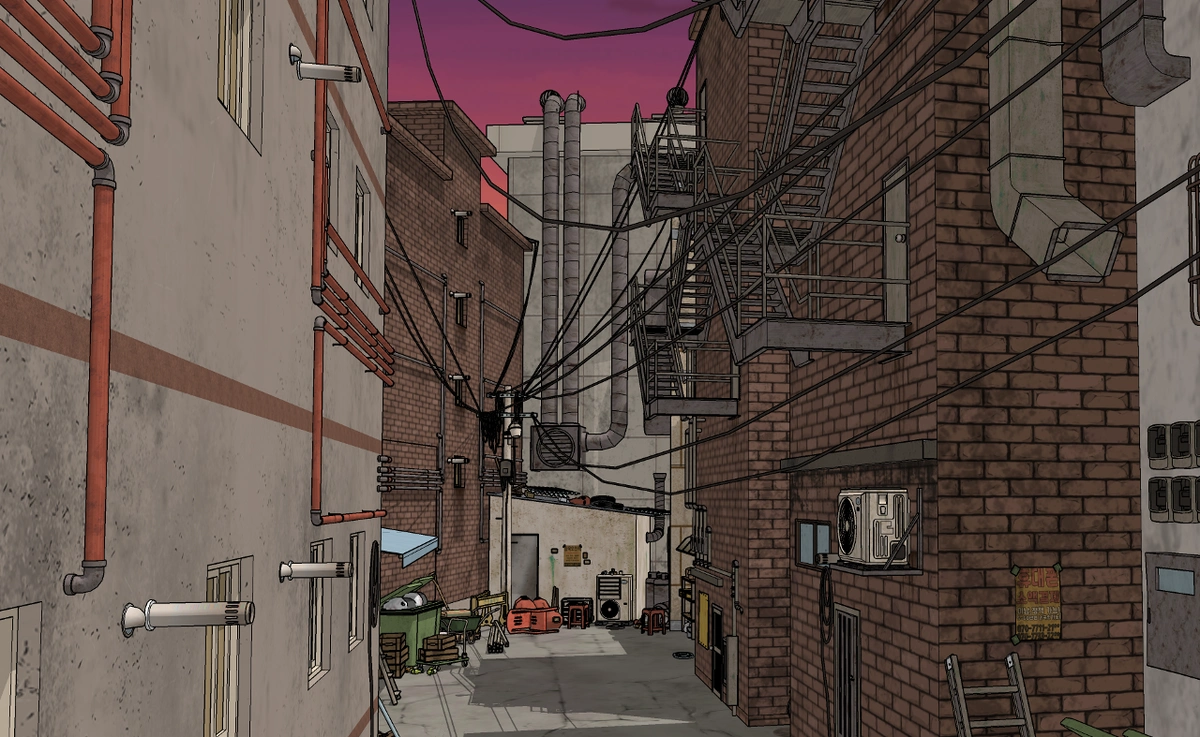 [Modern background] From everyday life to noir. Back alley. - Sunset