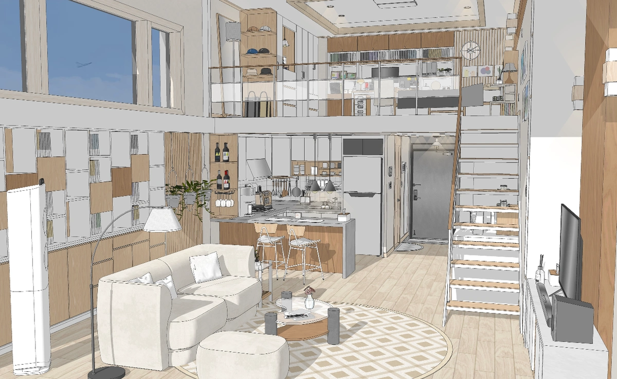 Officetel double-decker set (Inner + Corridor and Elevator + Exterior ...