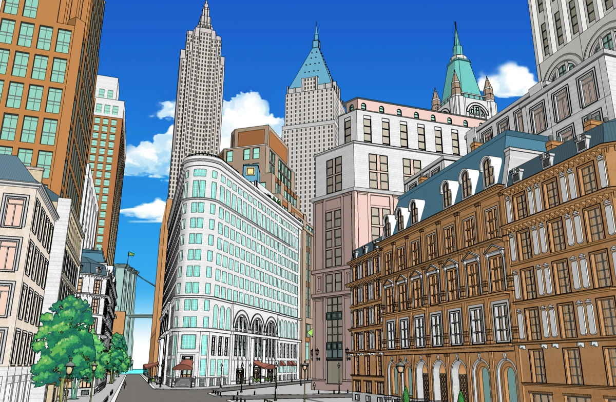 Hotel - Outdoor background (hotel exterior + outdoor garden)