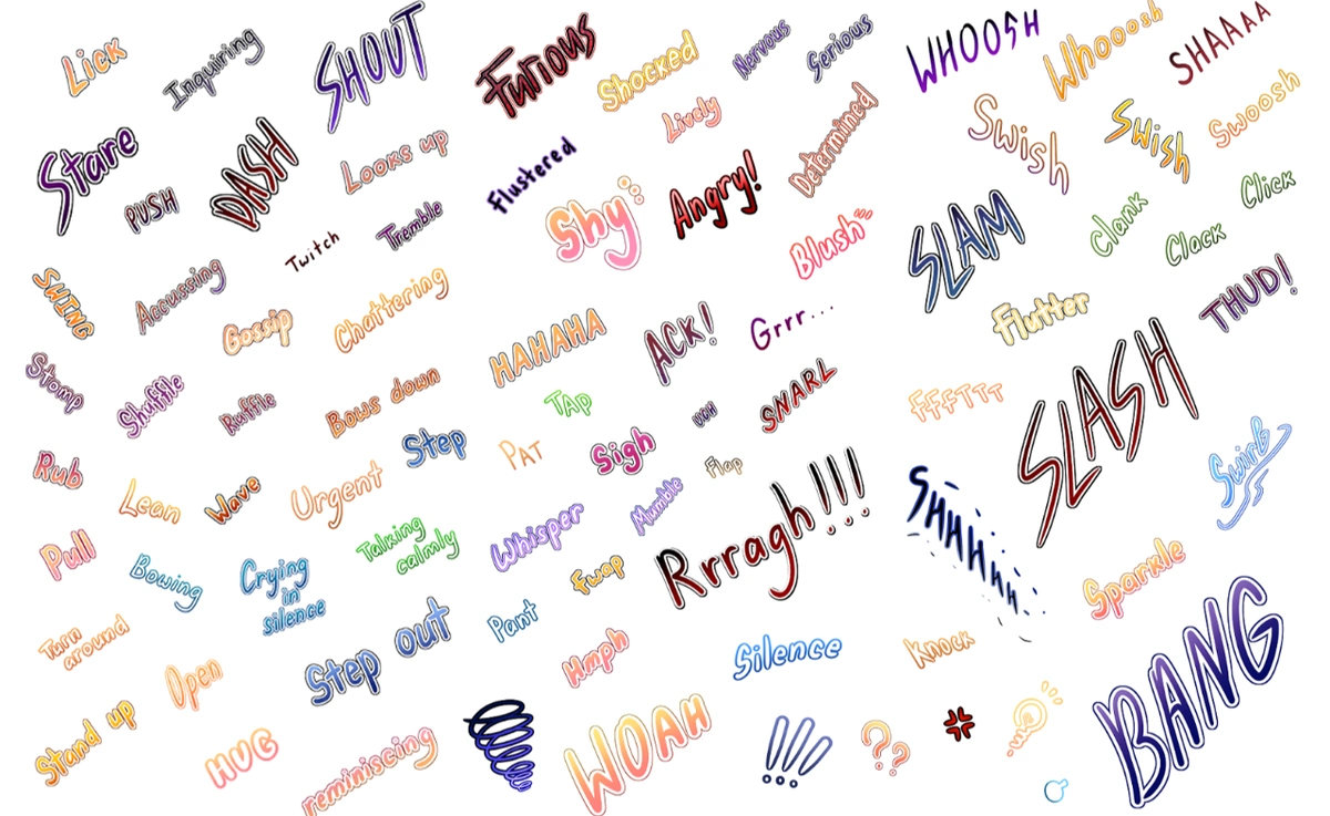 Cute sound effect image sticker for webtoons. 1 part of 90 types