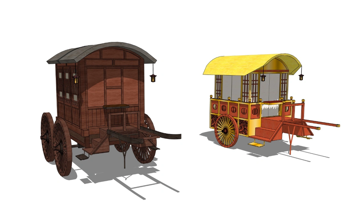 Oriental-style luxury carriages and freight wagons