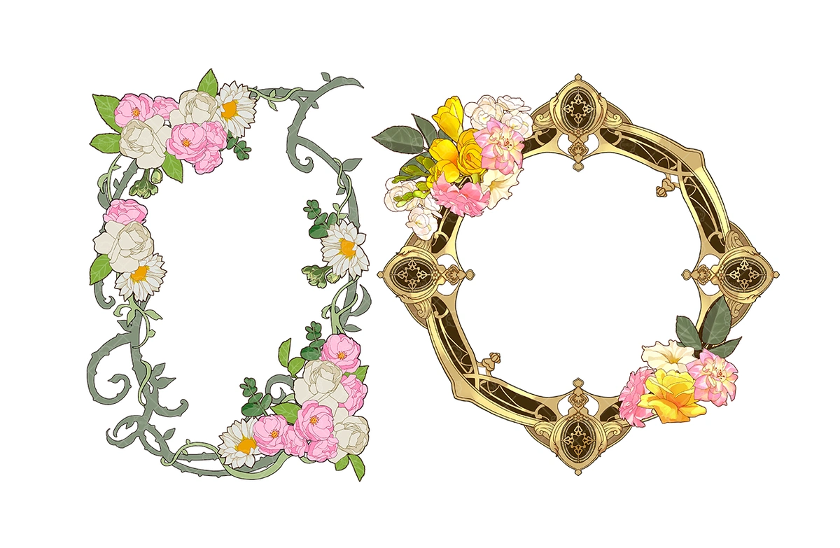 Romantic Fantasy-Style Flower Frame