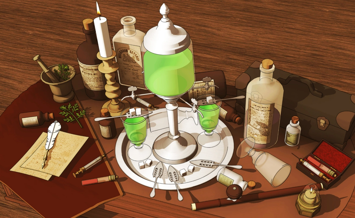 Fantasy Alcohol and Drugs (Absinthe, Syringes, Pills, Pipes)