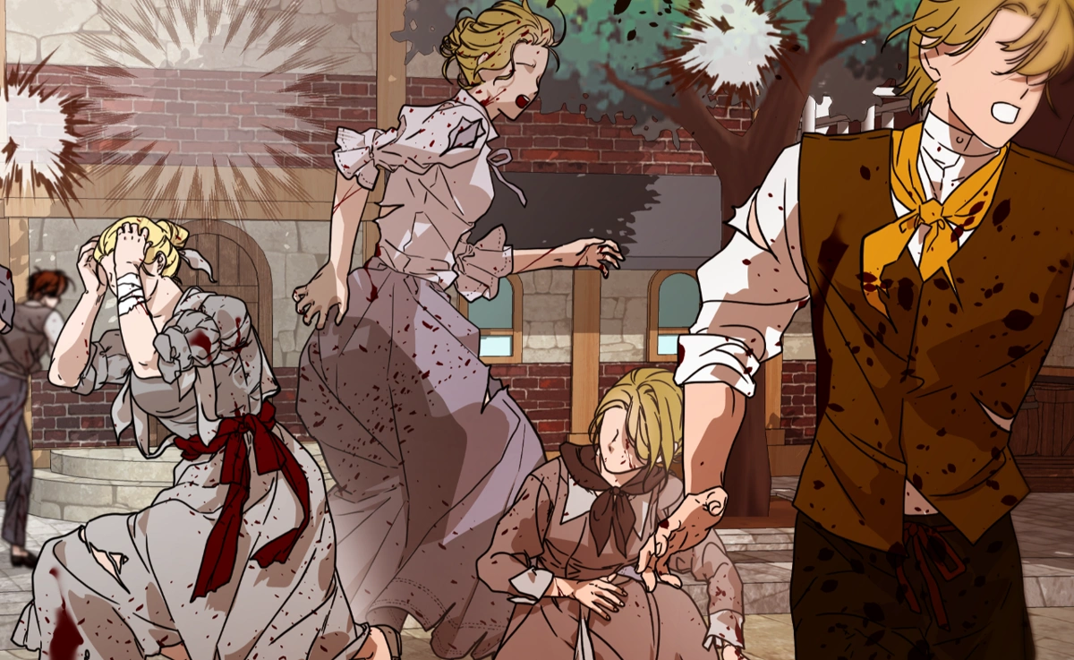Terrified and collapsed commoner extra (blood-soaked version)