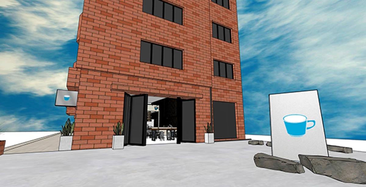Contemporary Ground Floor Cafe Exterior and Interior