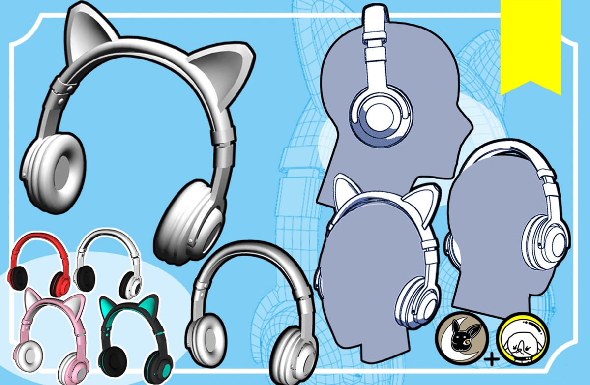 Headphones with cat ear parts