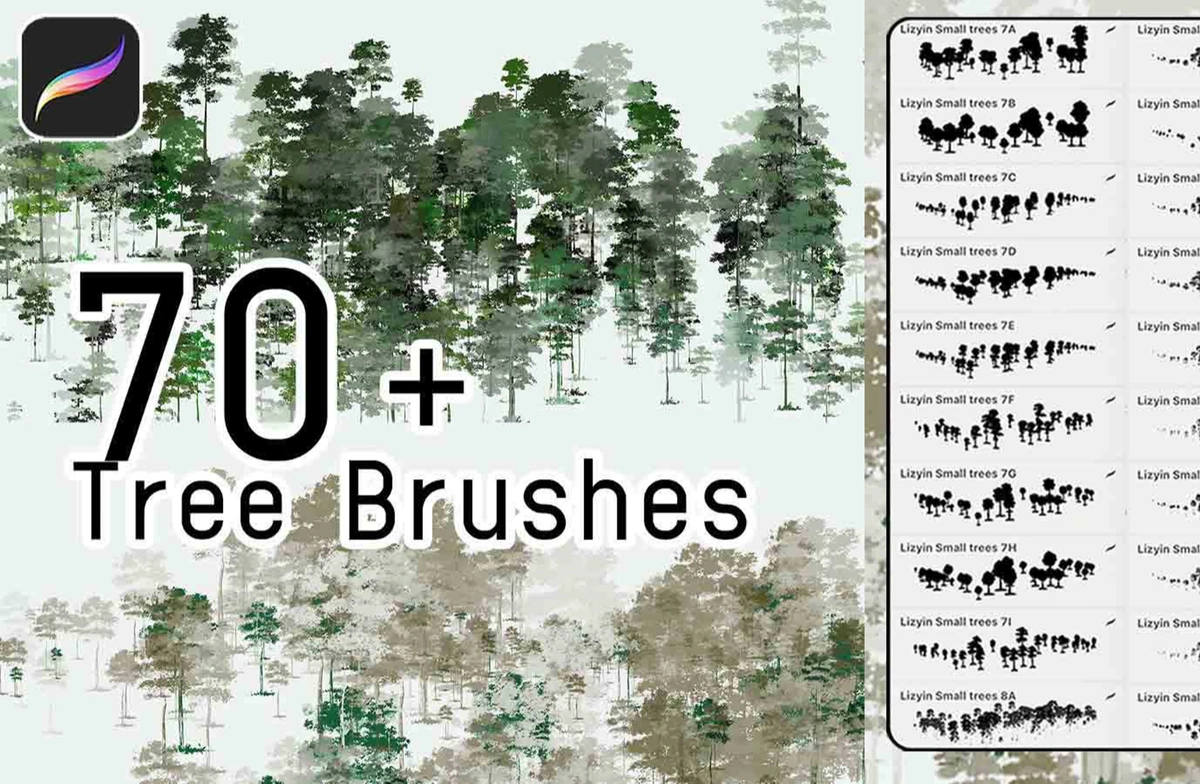 PROCREATE Small Trees Brush (72 types)