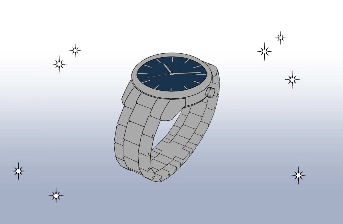 a 3D metal watch with a live wire