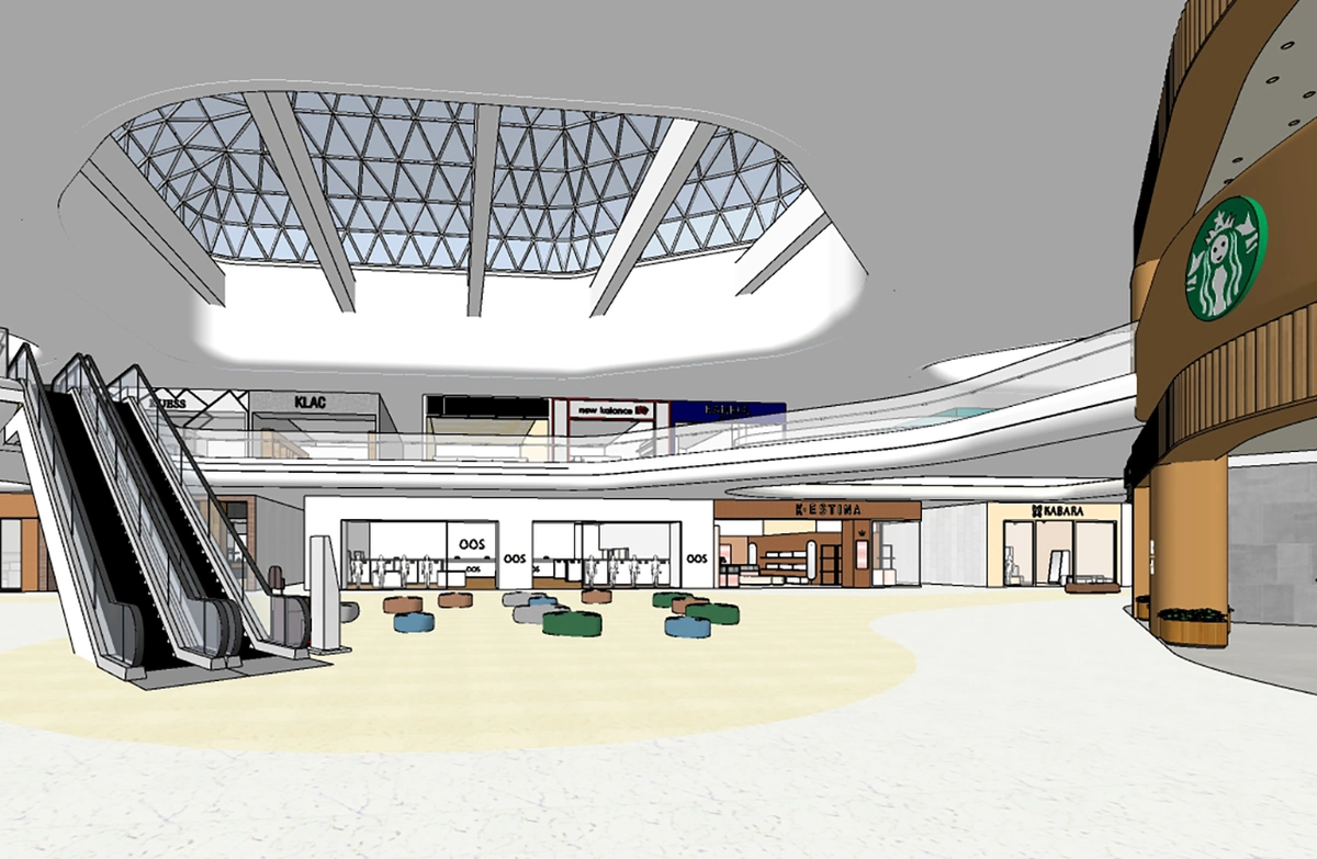 Webtoon background inside a large shopping mall