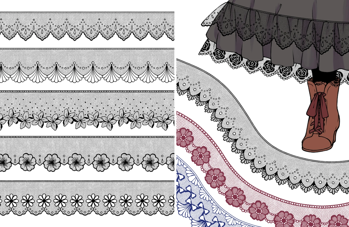 Lace material and brush 20 types each