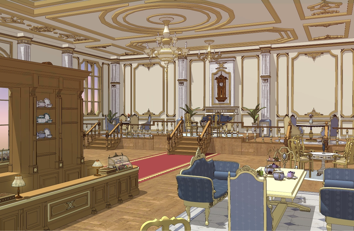 Cafe/tea restaurant background for romance fantasy desserts