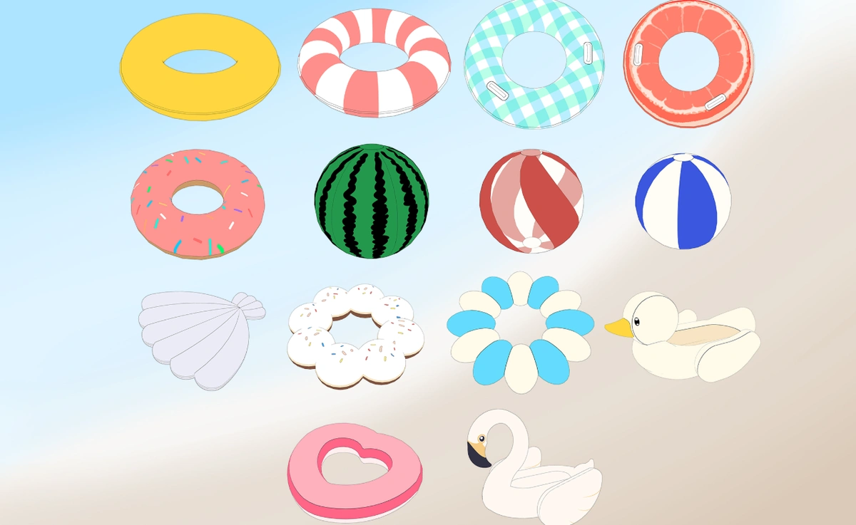 Set of swimming tubes with lines