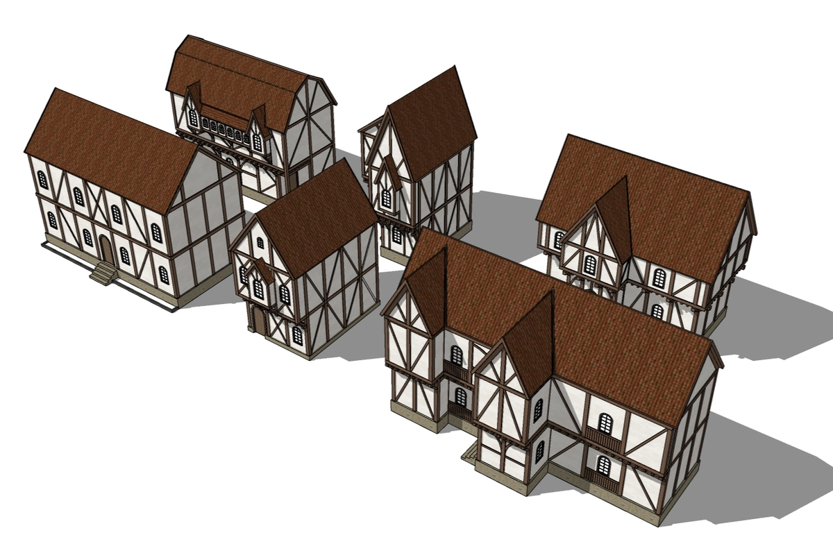 Fantasy - 6 Types Medieval Houses Front View