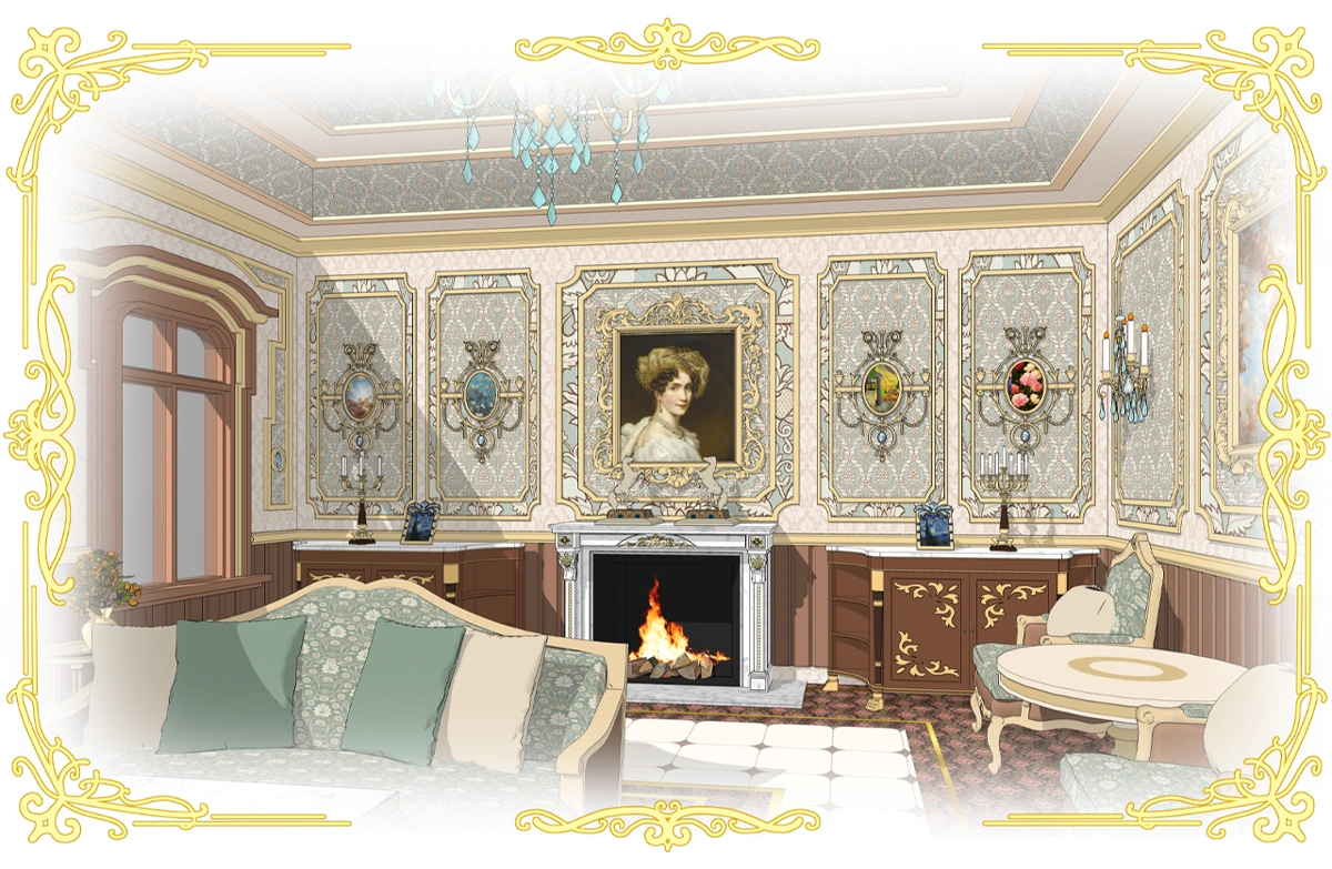 Fantasy drawing room & hallway