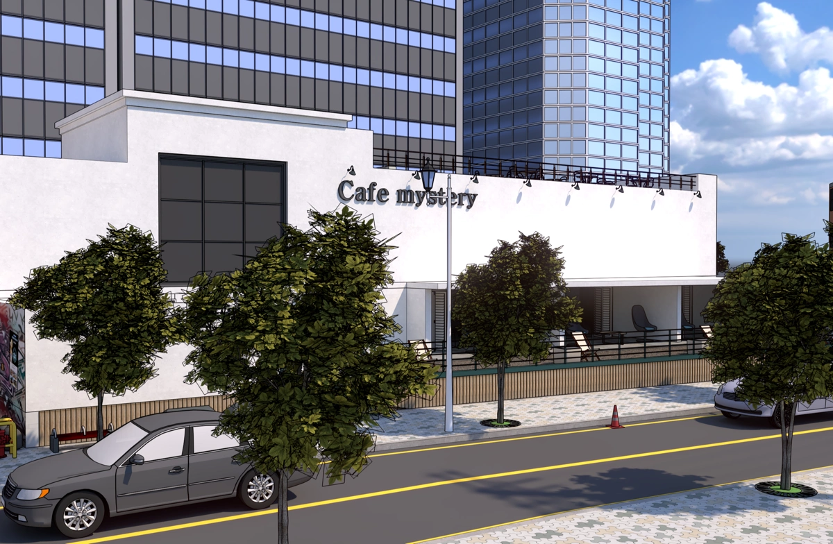 Cafe interior and exterior