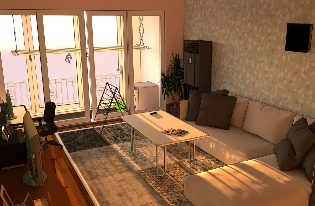Cozy apartment living room and kitchen