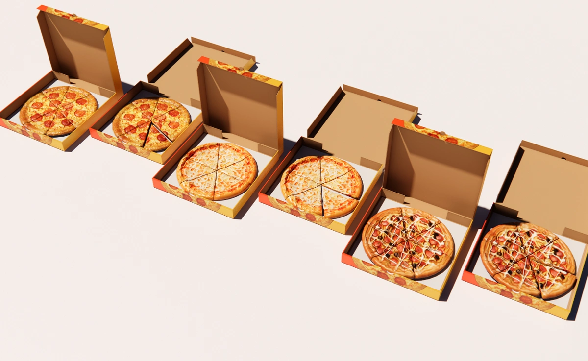 3 Pizzas set (3D Illustrated Style)
