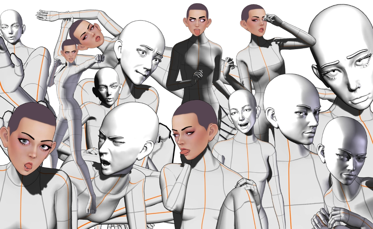 3D model women's customized semi-silent facial expressions for clip studio