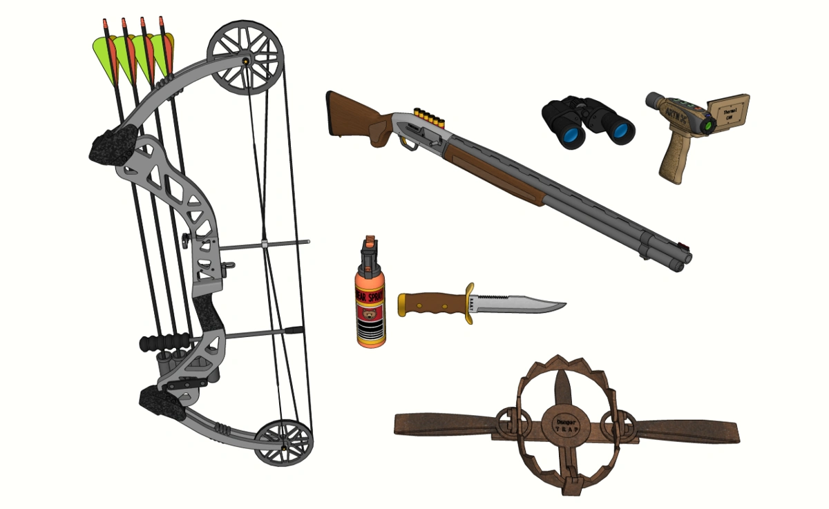 Hunter's Set (Lifftop, Bow, Trap, Binoculars, Knife, Spray, Camera)