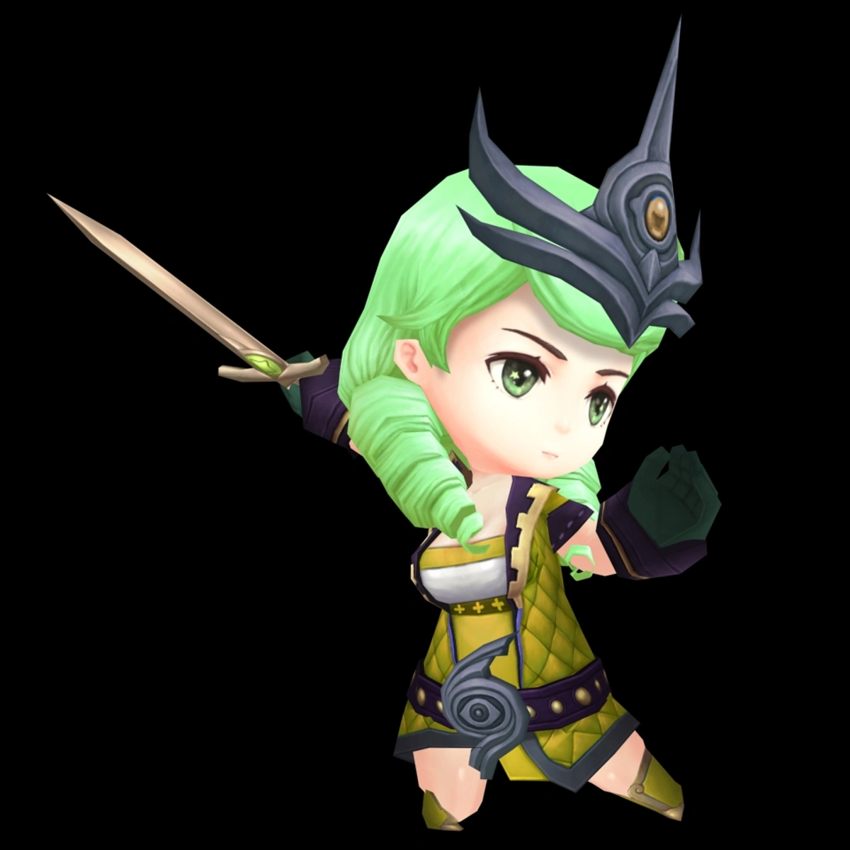 Animation_Female Fighter_Wizard's Statue (yellowgreen)
