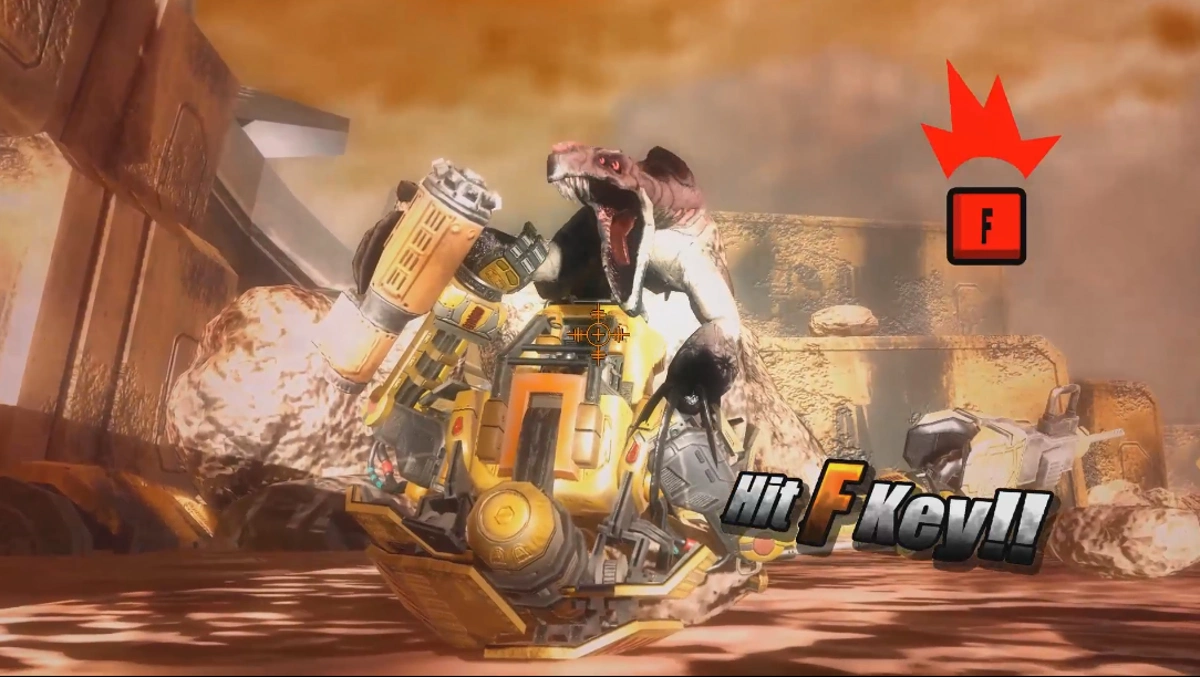 Battle scene between machines and monsters